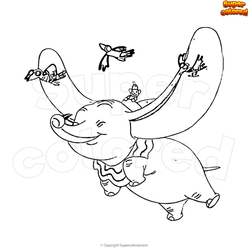 Ausmalbild Dumbo und die Krähen fliegen - Supercolored.com Ausmalbild Dumbo und die Krähen fliegen - Supercolored.com